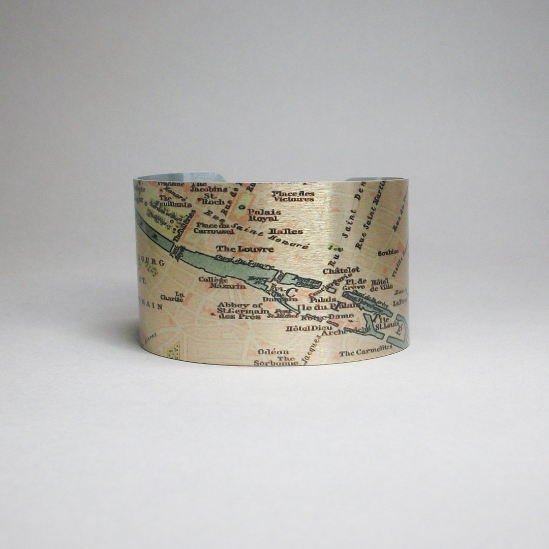 Paris Map Cuff Bracelet: Vintage Style Map Jewelry - Etsy