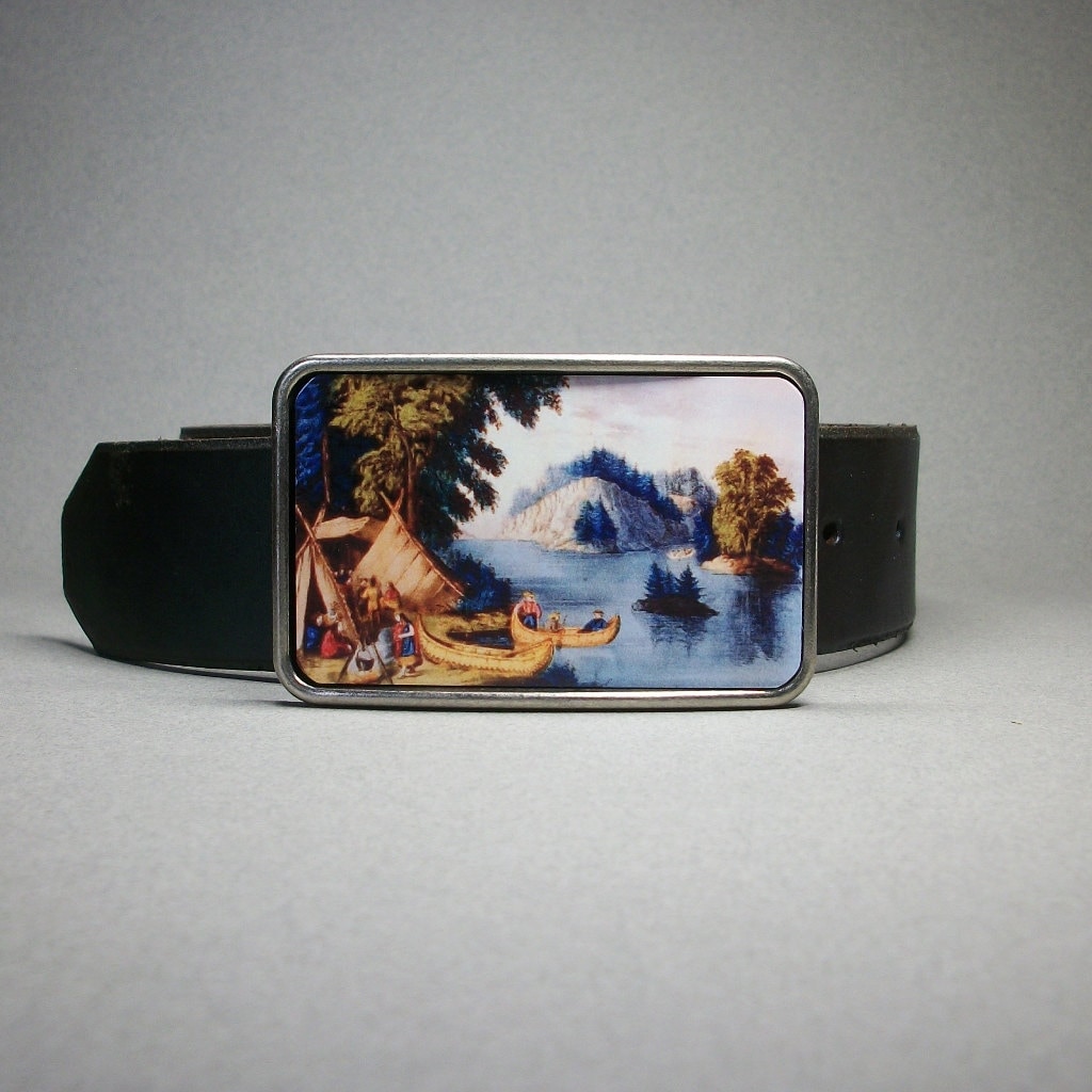 Belt Buckle Native American Camping Canoes on the Lake American ...