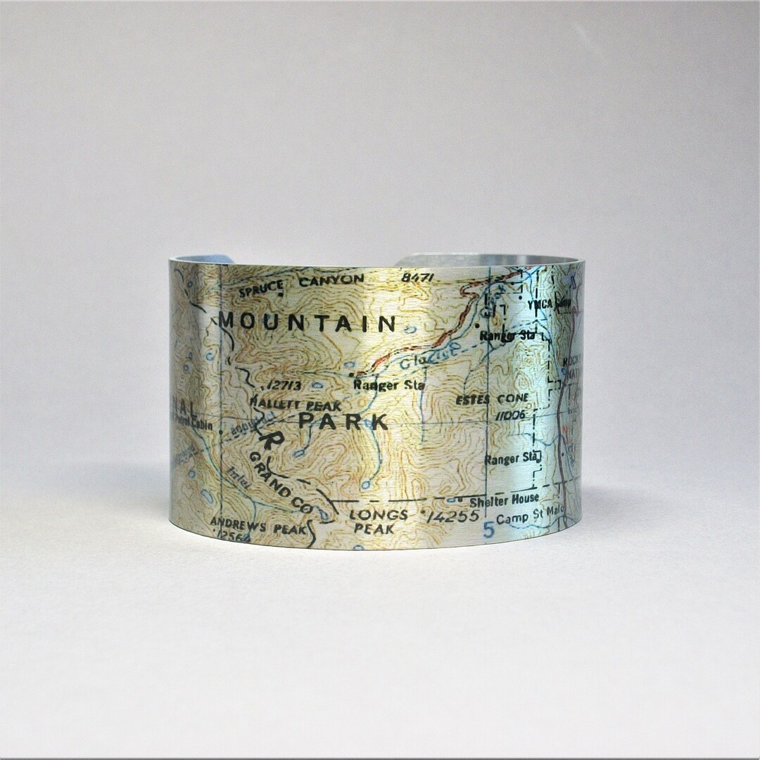 Rocky Mountain National Park Map Cuff Bracelet Colorado Unique Gift for ...