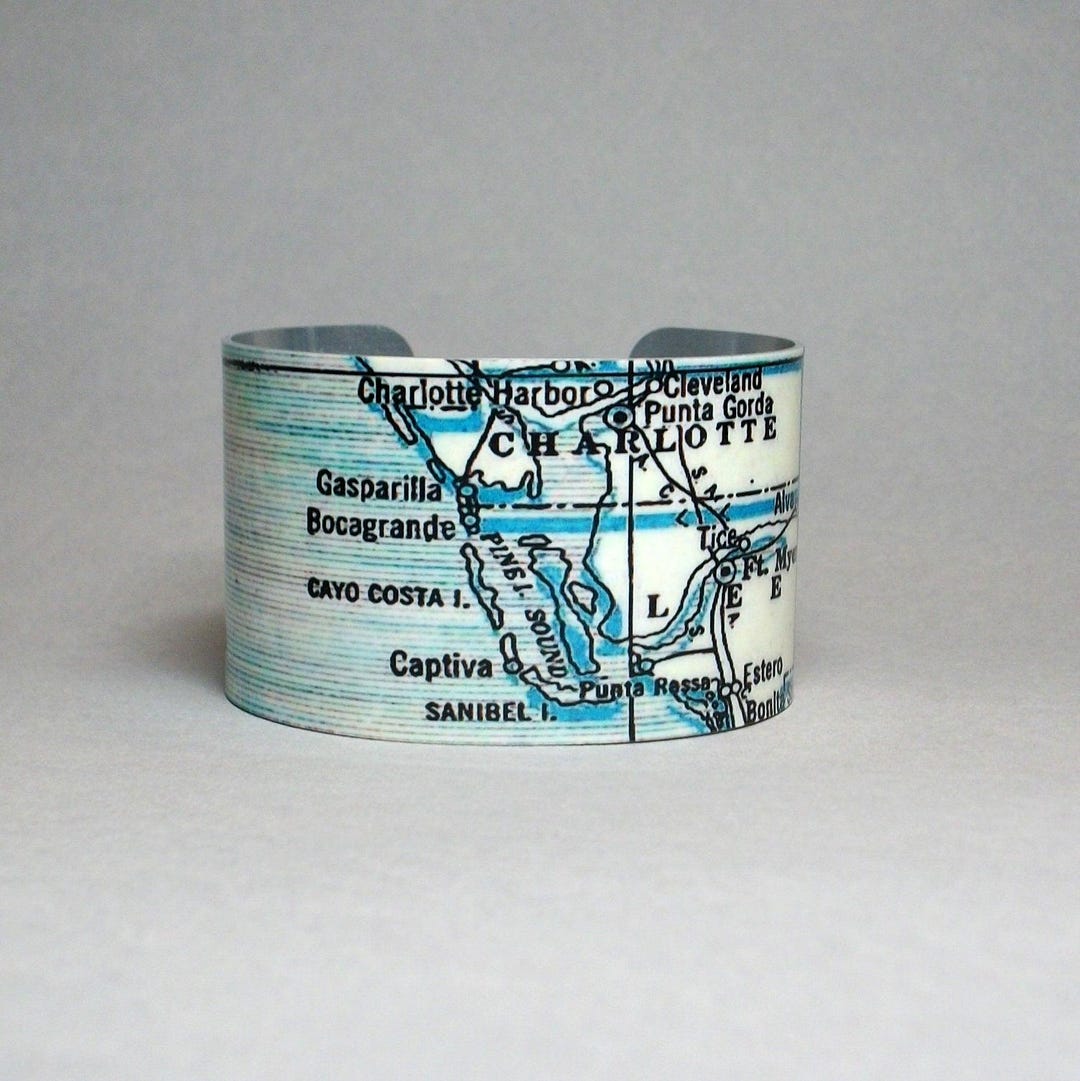 Florida Map Cuff Bracelet: Vintage Style Sanibel & Fort Myers - Etsy