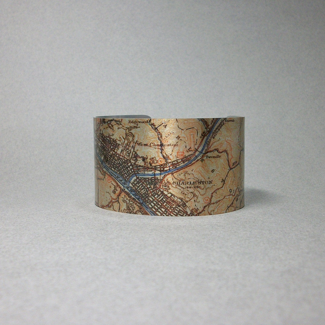 Charleston West Virginia Map Cuff Bracelet Unique Gift for Men or Women ...
