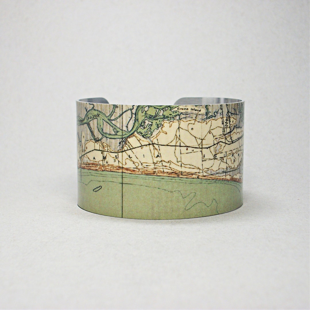 Amelia Island Florida Fernandina Map Cuff Bracelet Unique Gift for Her ...