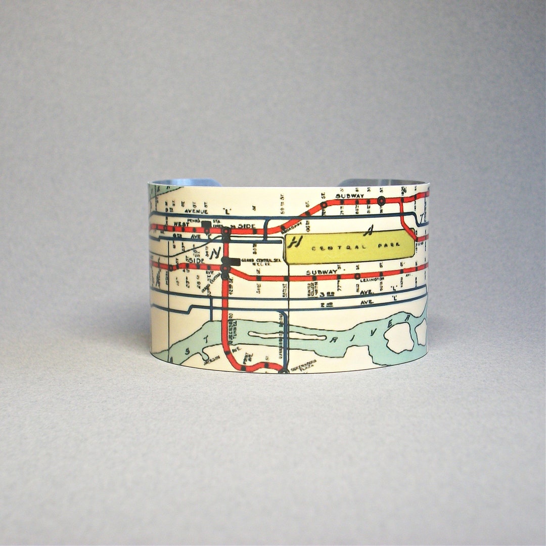 Vintage NYC Subway Map Cuff Bracelet, Travel Keepsake - Etsy