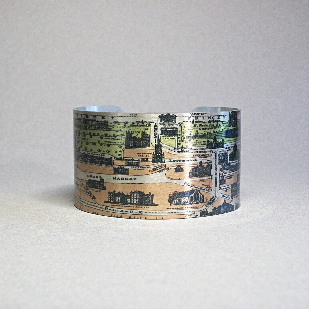 Edinburgh Scotland Map Cuff Bracelet: Vintage Style Jewelry - Etsy