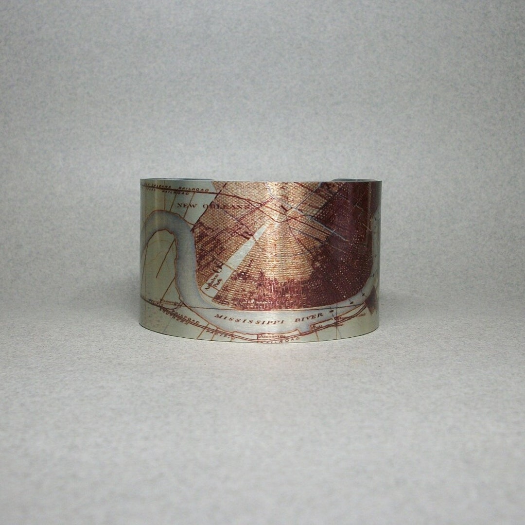 New Orleans Louisiana Cuff Bracelet NOLA Vintage Map Unique Gift for ...