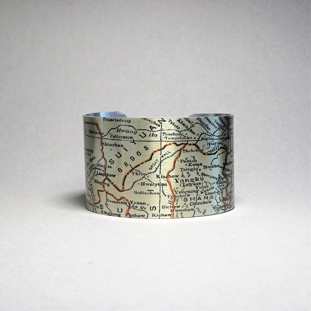 Great Wall of China Map Cuff Bracelet Unique Travel Gift for Men or ...