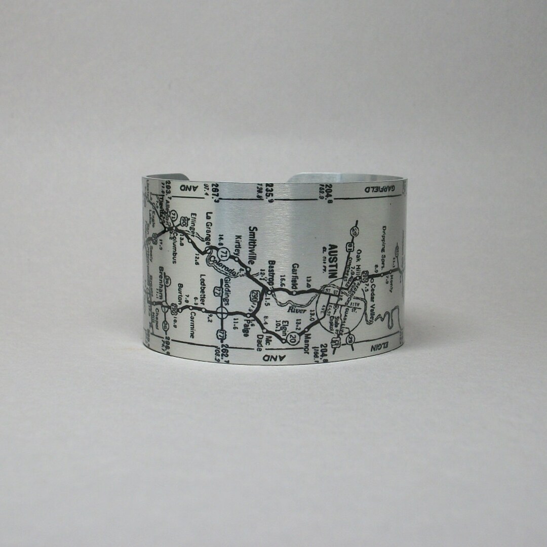 Texas Cuff Bracelet Houston Austin Sonora Road Map Unique Gift for Men ...