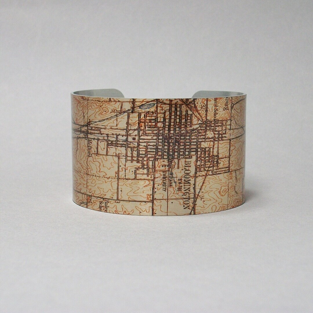 Bloomington Indiana Map Cuff Bracelet Unique Hometown City Gift for Men ...