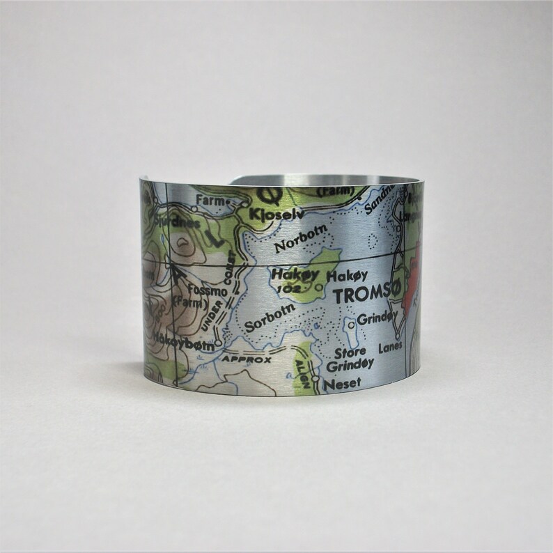 Tromso Norway Scandinavia Map Cuff Bracelet Unique Travel Gift, Vintage ...