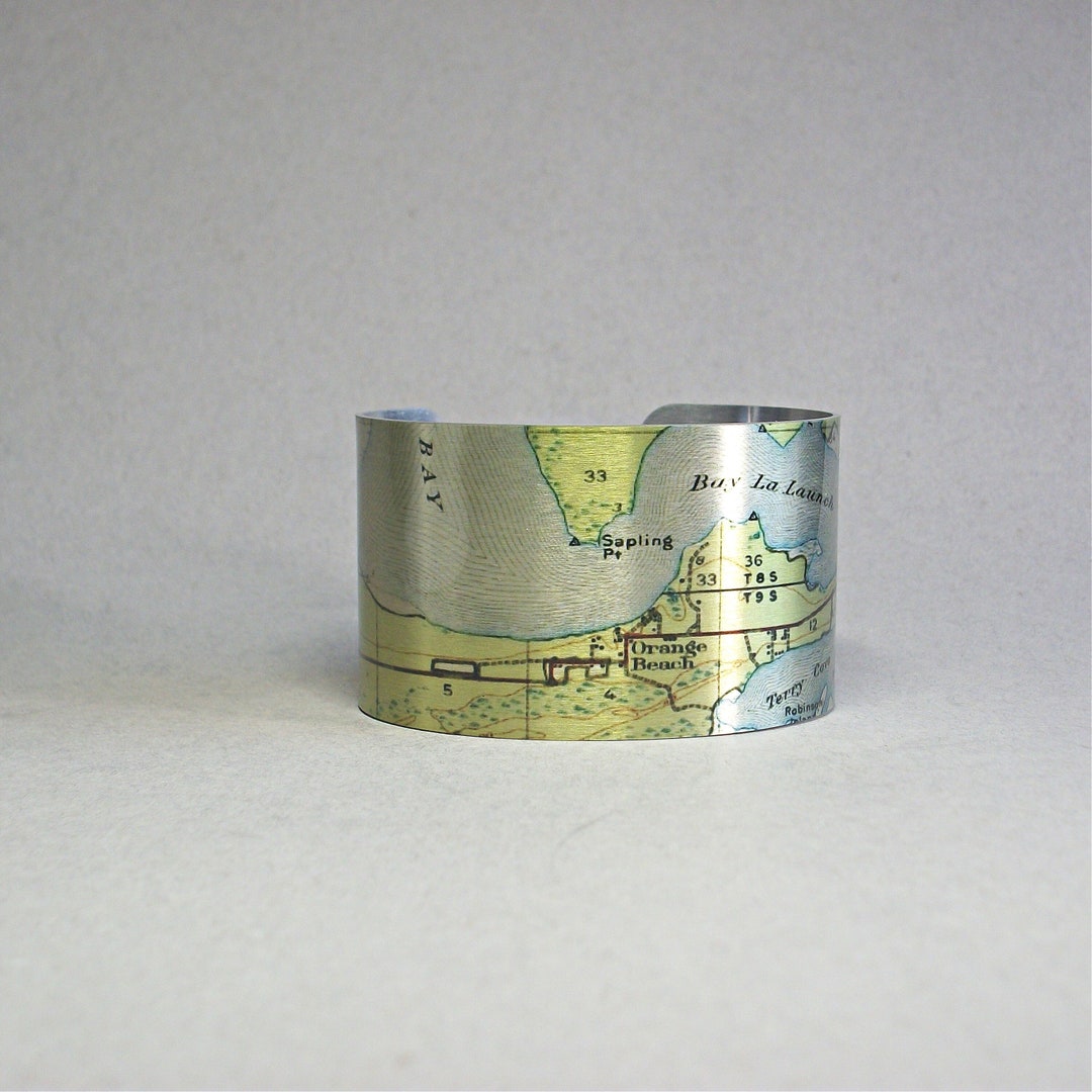 Orange Beach Caswell Alabama Map Cuff Bracelet Unique Gift - Etsy
