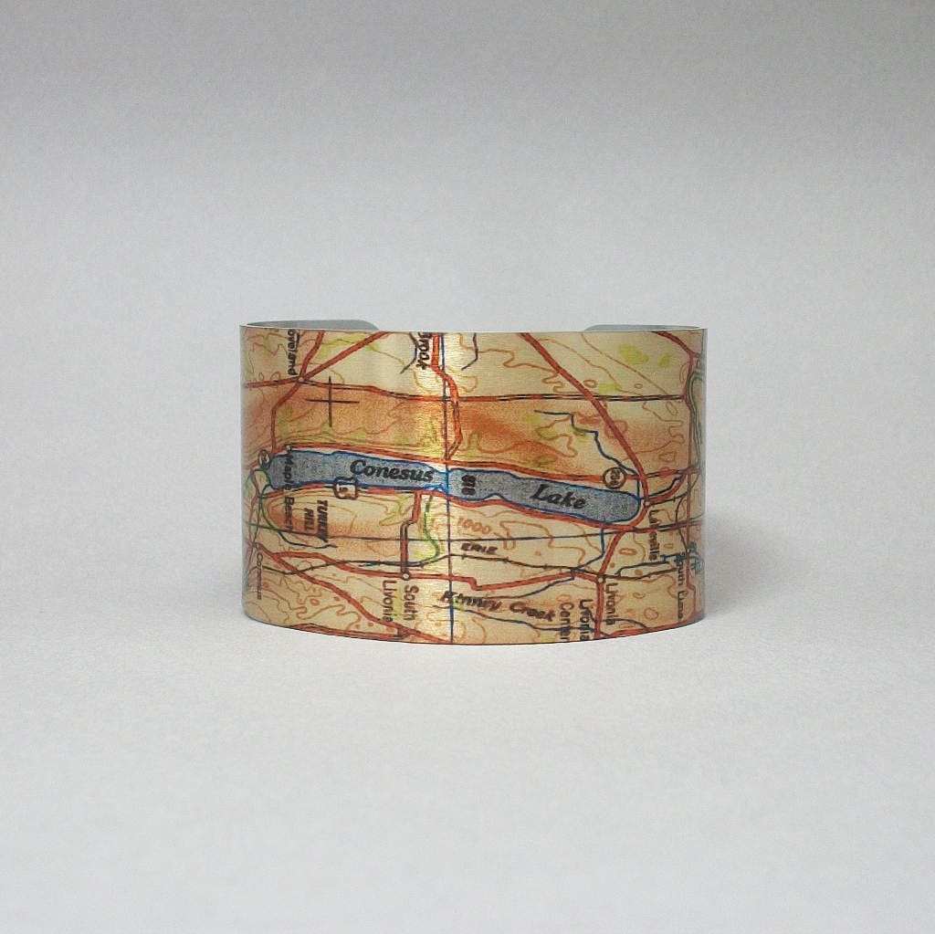 Finger Lakes Conesus Map Cuff Bracelet Unique Gift for Men or | Etsy