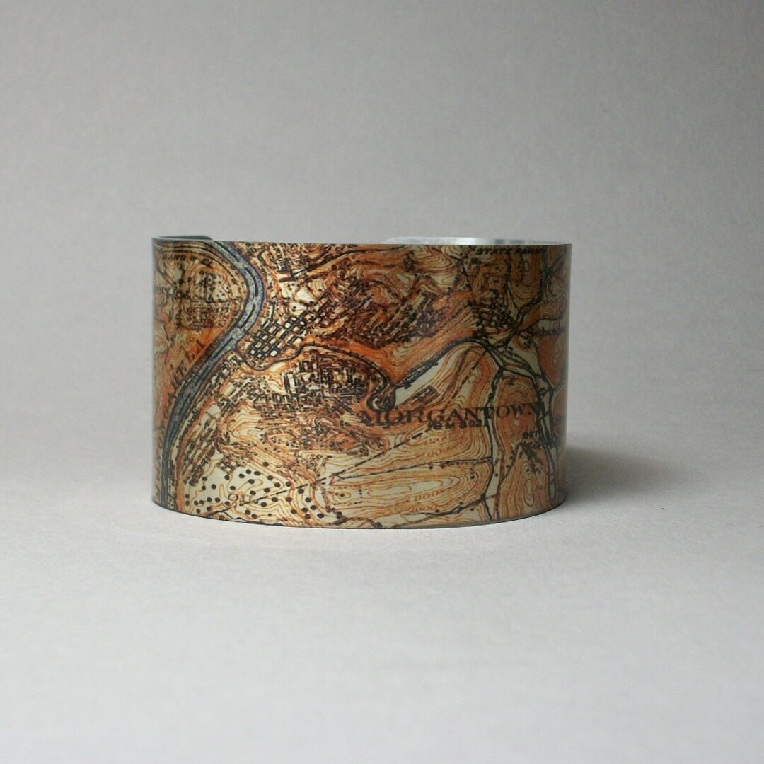 Morgantown West Virginia Map Cuff Bracelet, Vintage Style Jewelry - Etsy
