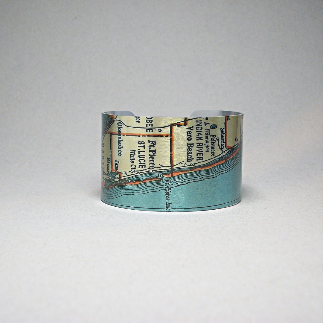 Vero Beach Florida Map Cuff Bracelet: Vintage Style Jewelry - Etsy