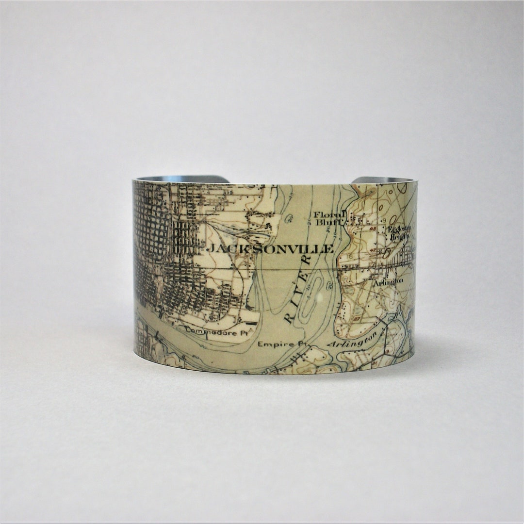 Jacksonville Florida Map Cuff Bracelet: Vintage Style Jewelry - Etsy