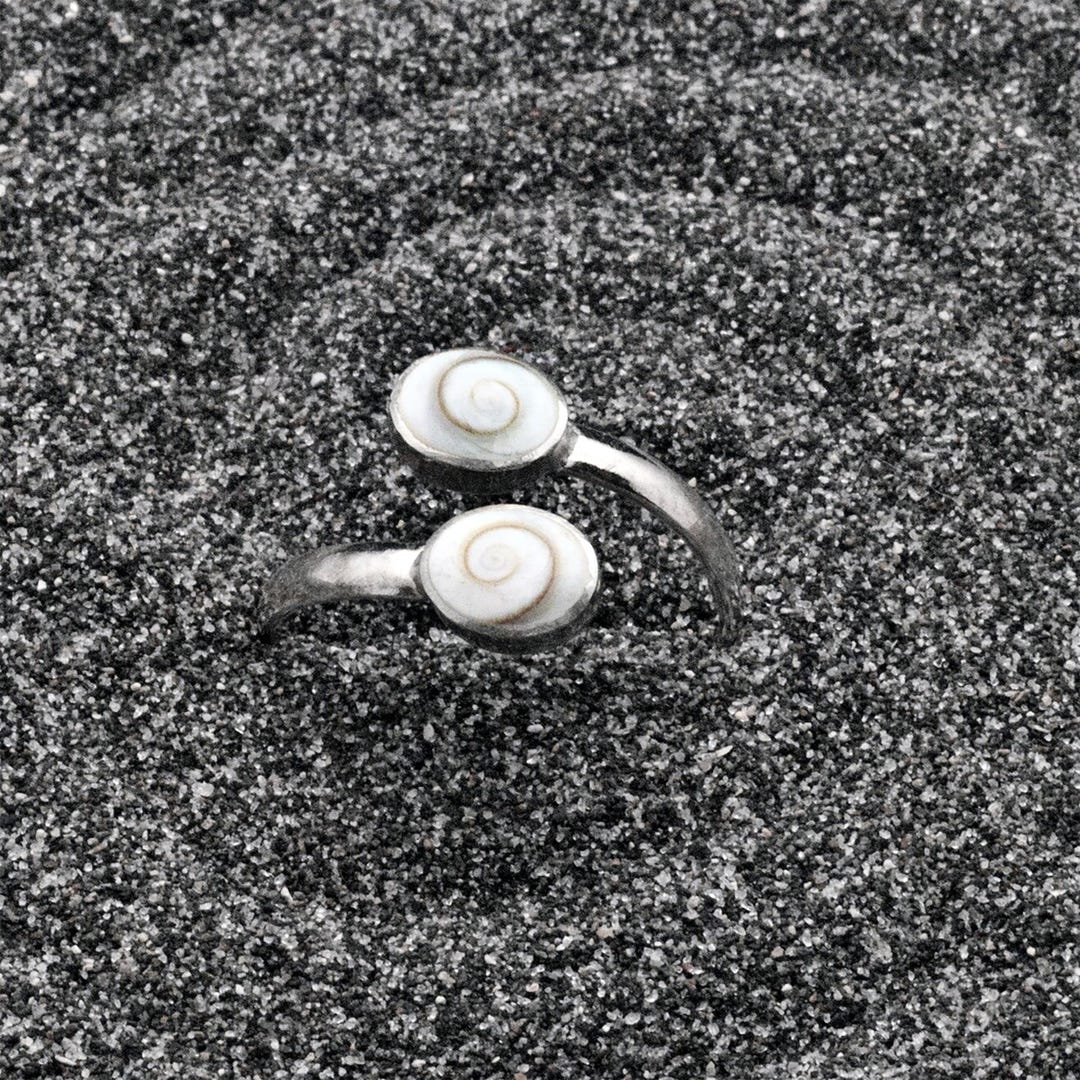 Sterling Silver Double Shiva Eye Operculum Ring, Adjustable Seashell ...