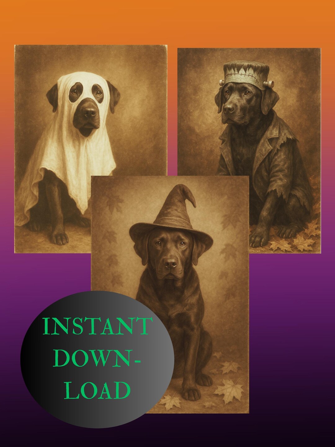 Vintage Halloween Black Lab Art Print Set of 3 Digital Downloads ...