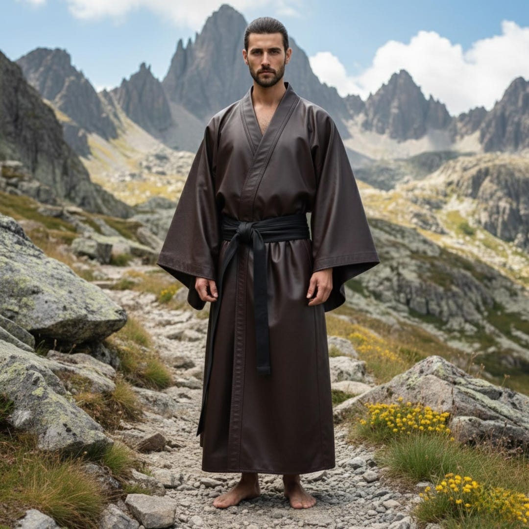 Sheep Leather Samurai Kimono Outfit | Long Wrap Martial Arts Robe ...