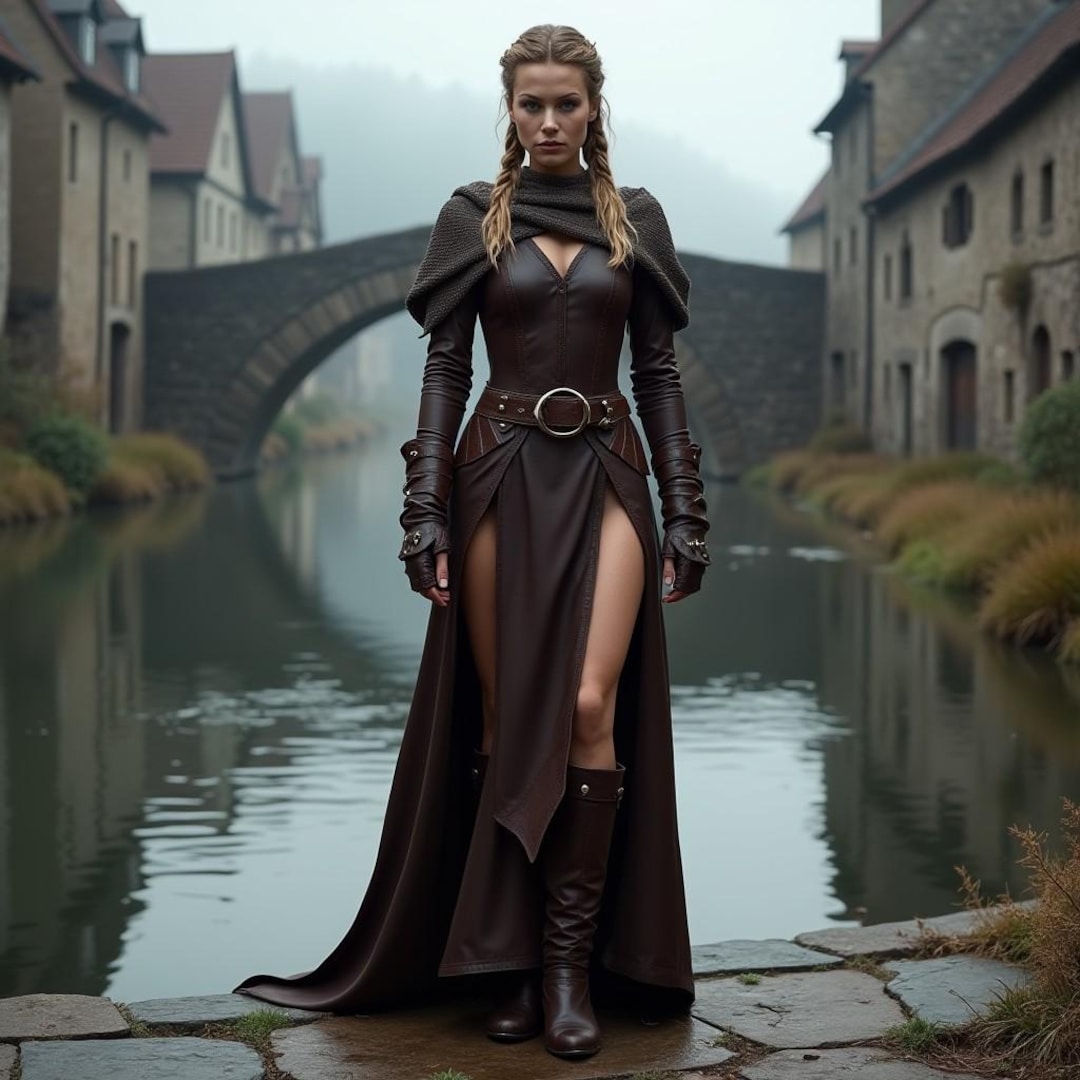 Women Medieval Fantasy Costume | High Slit Battle Viking Gown With Belt ...