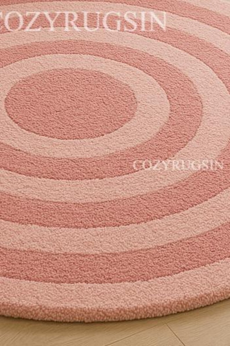 Round Pink Circle Rug – Modern Geometric Bedroom Rug, Soft Area Carpet ...