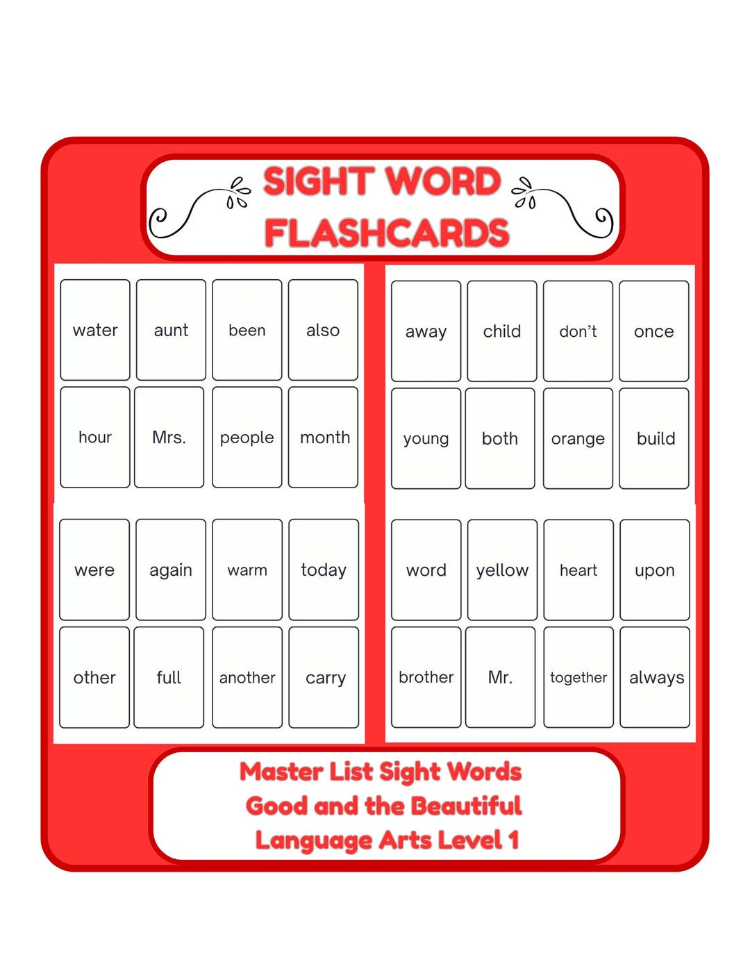 Level 1 Sight Word Flashcards - Etsy