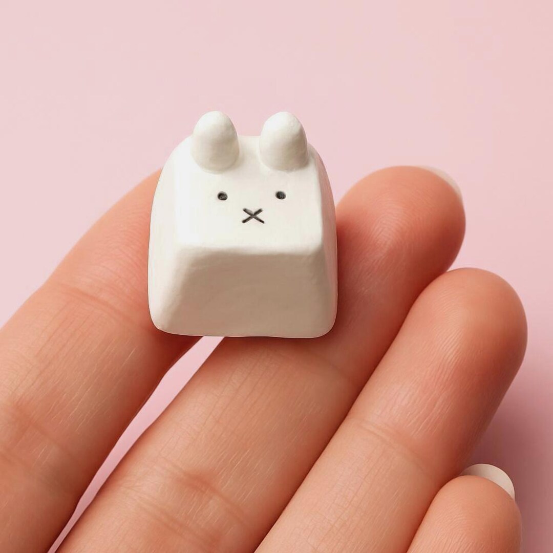 Kawaii Miffy Inspired Artisan Keycap, Handmade White Bunny Keycap ...