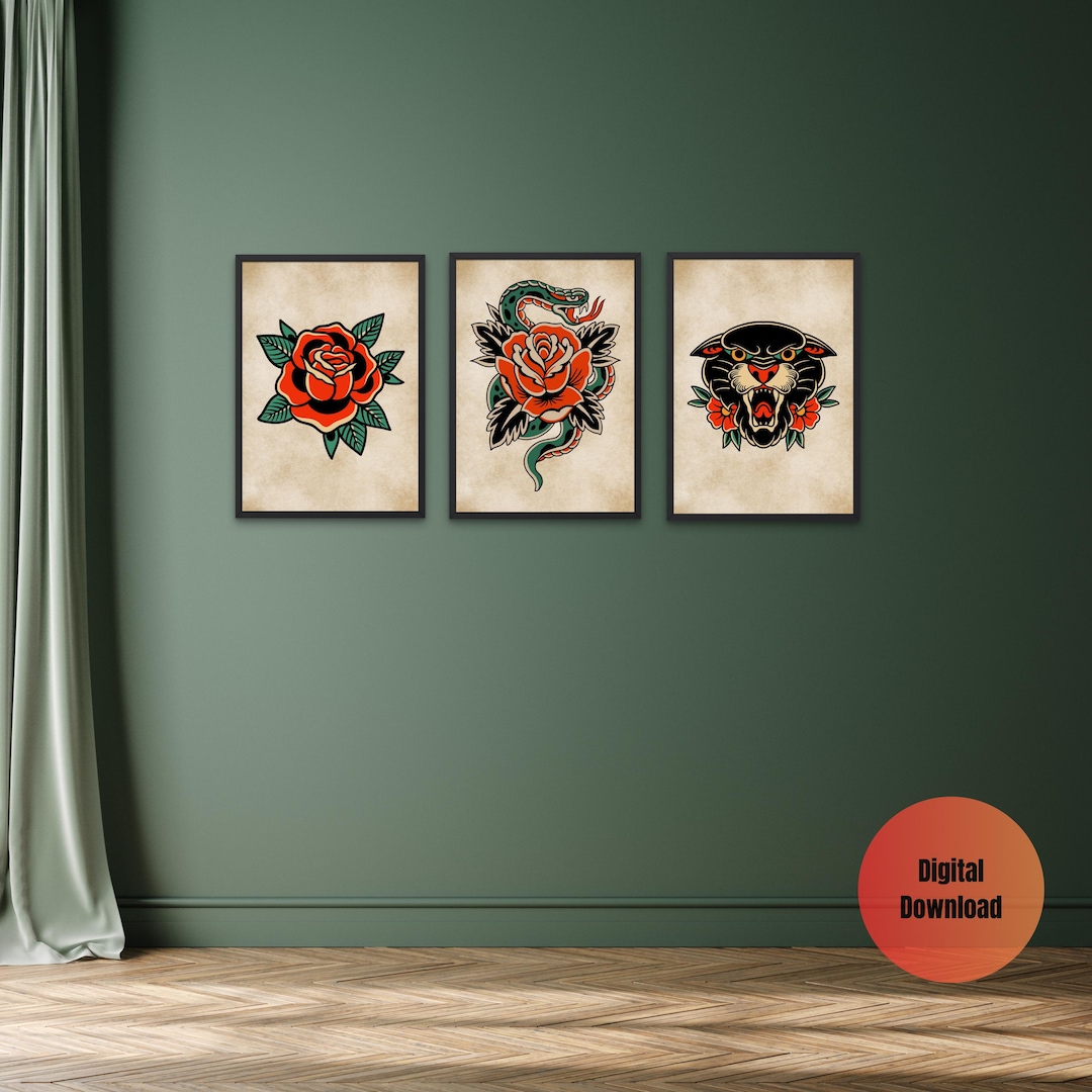 American Traditional Tattoo Poster Prints, Digital Download, Tattoo ...