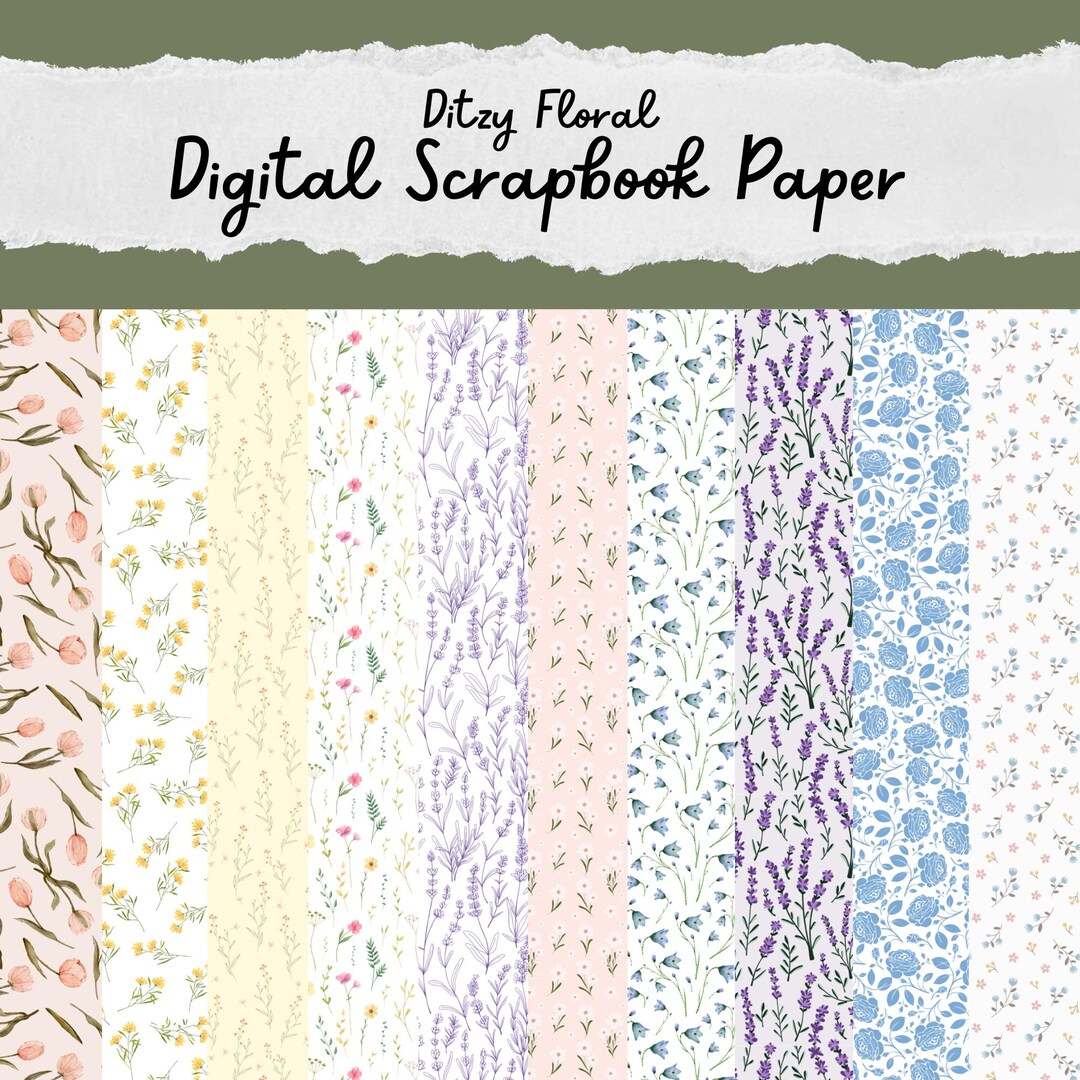 Digital Scrapbook Paper, Printable Scrapbook Paper, Floral Scrapbook ...
