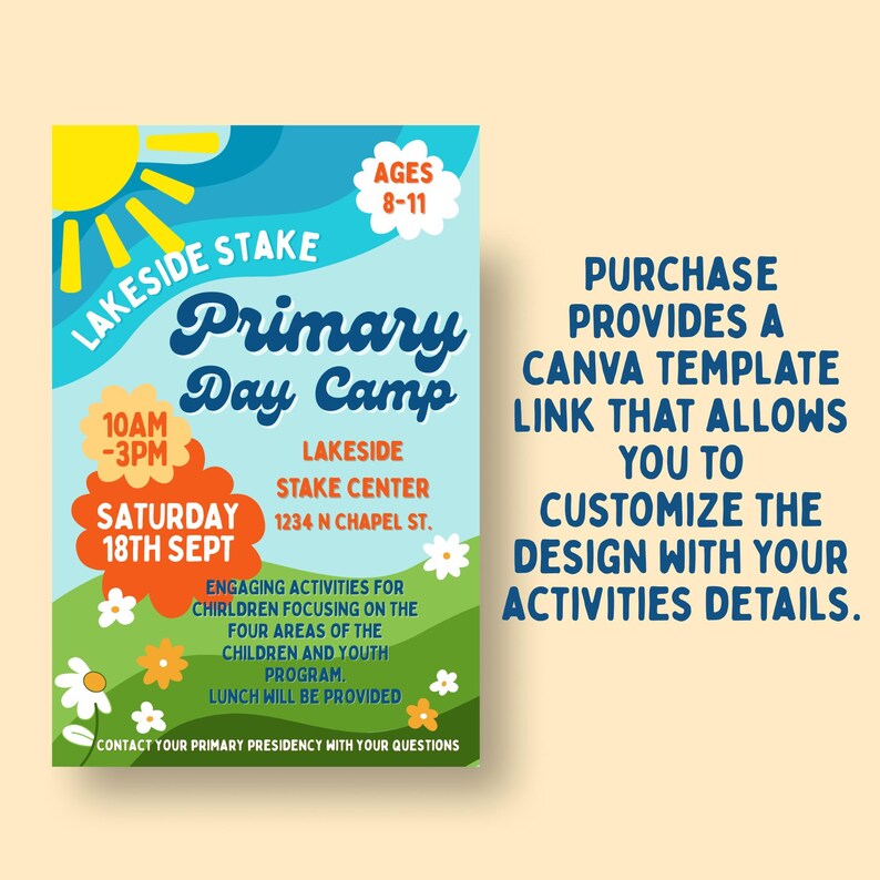 Primary Day Camp Announcement Canva Template, Primary Activity Canva ...