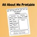 All About Me, Teacher Printable, School Printable, Kindergarten ...