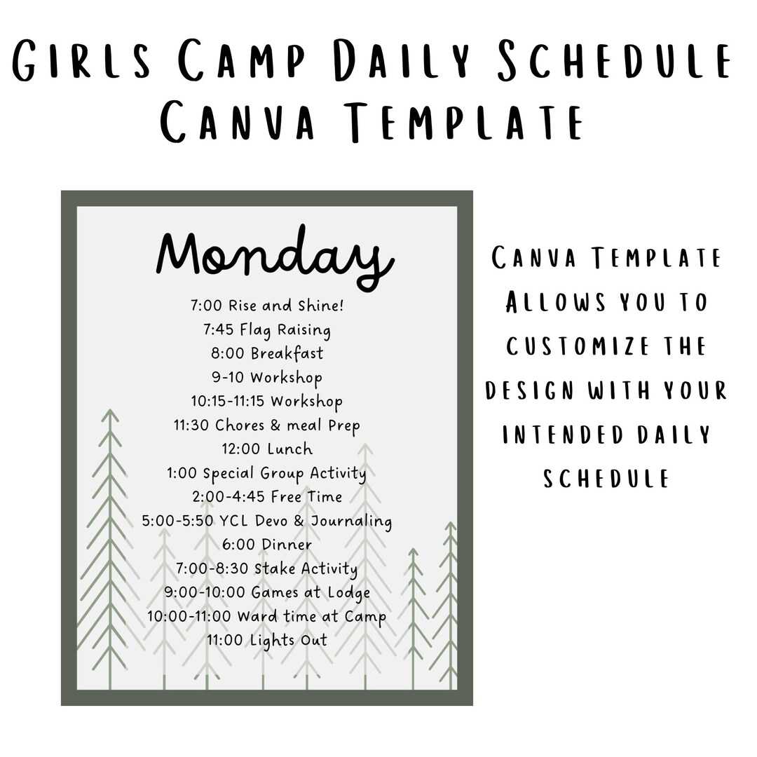 Girls Camp Daily Schedule Canva Template - Etsy