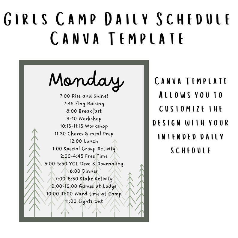 Girls Camp Daily Schedule Canva Template - Etsy