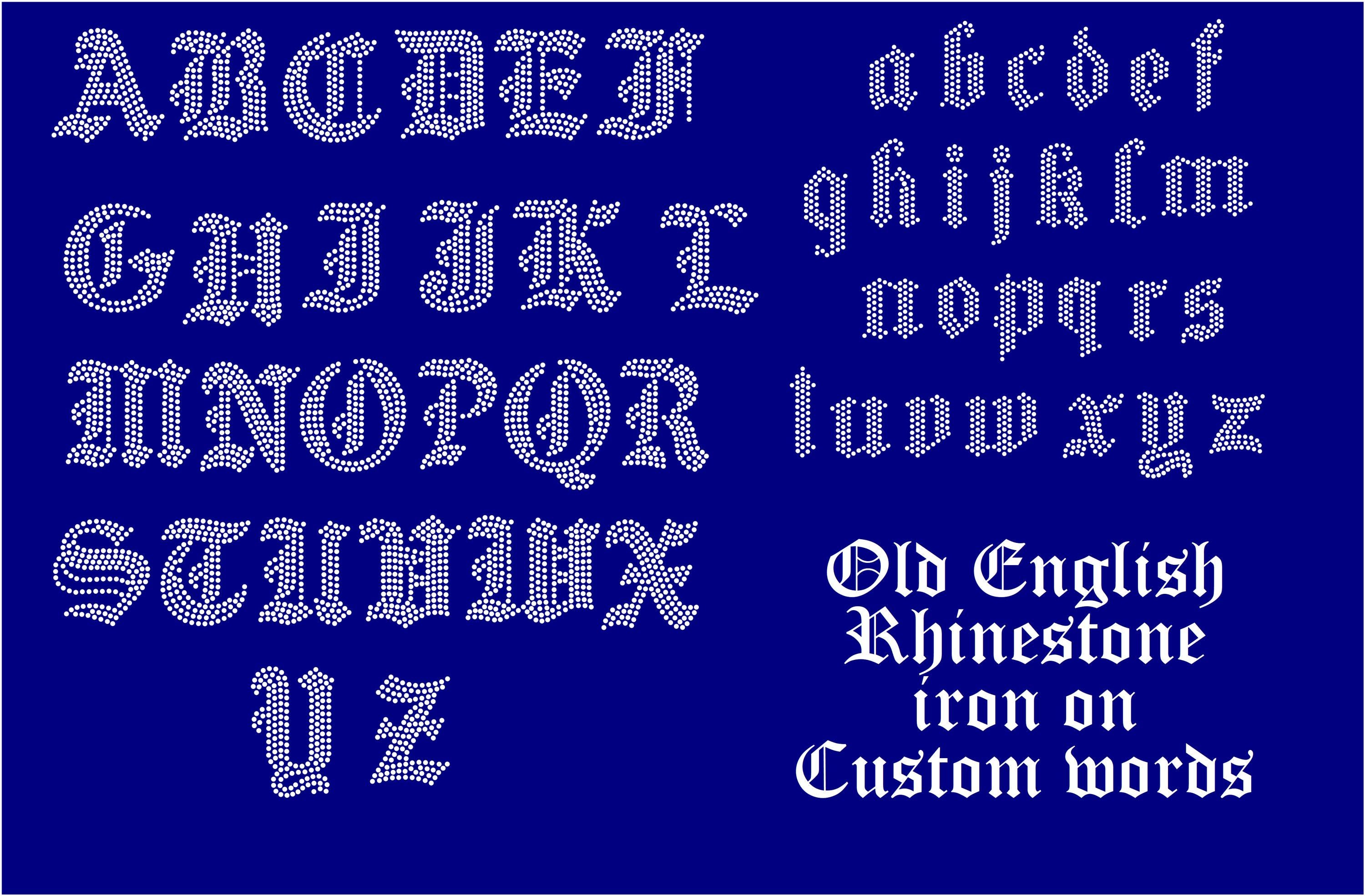 Old English Smaller Rhinestone Font, Iron on Bling, Custom Words ...