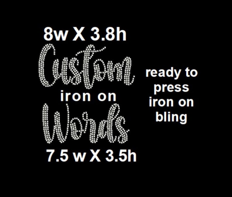 Large Script Font Iron on Bling, Iron on Custom Words, Rhinestone ...