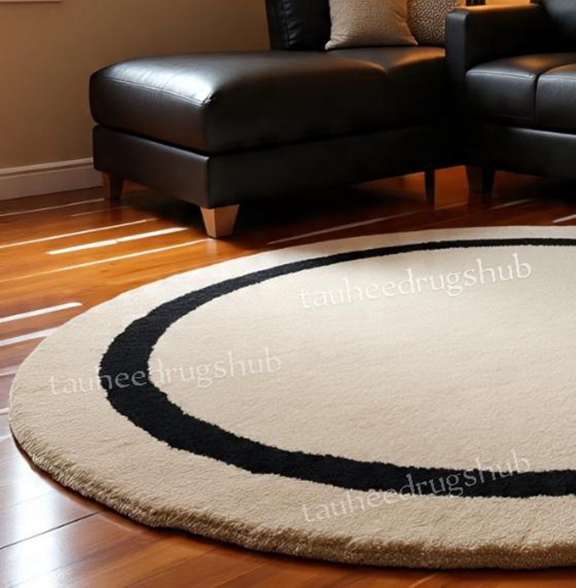 Modern Round Area Rug | Black & White Circle Carpet | Contemporary ...