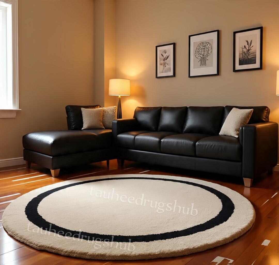 Modern Round Area Rug | Black & White Circle Carpet | Contemporary ...