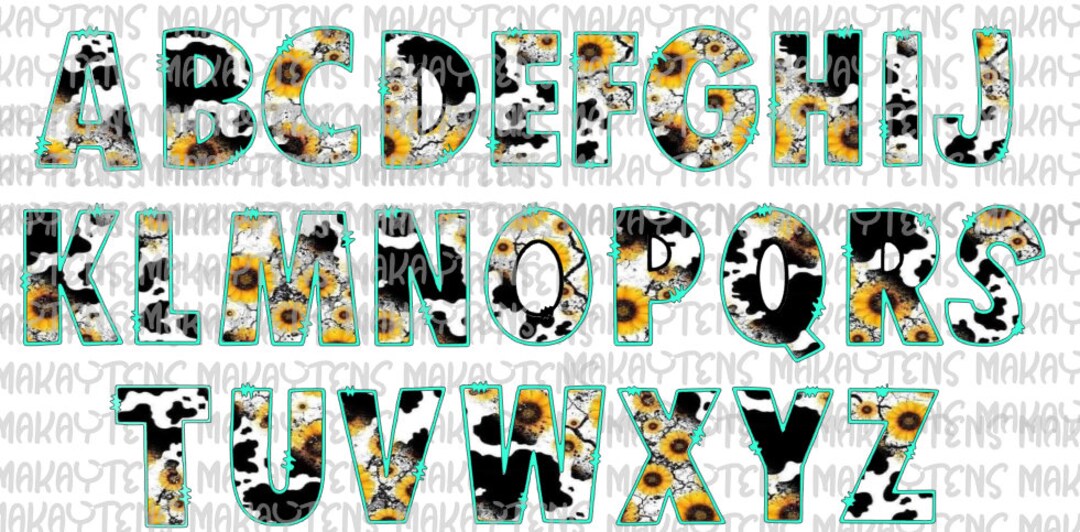 Doodle Font Cow Print Png Cow Print Turquoise Alphabet Png Alphabet ...