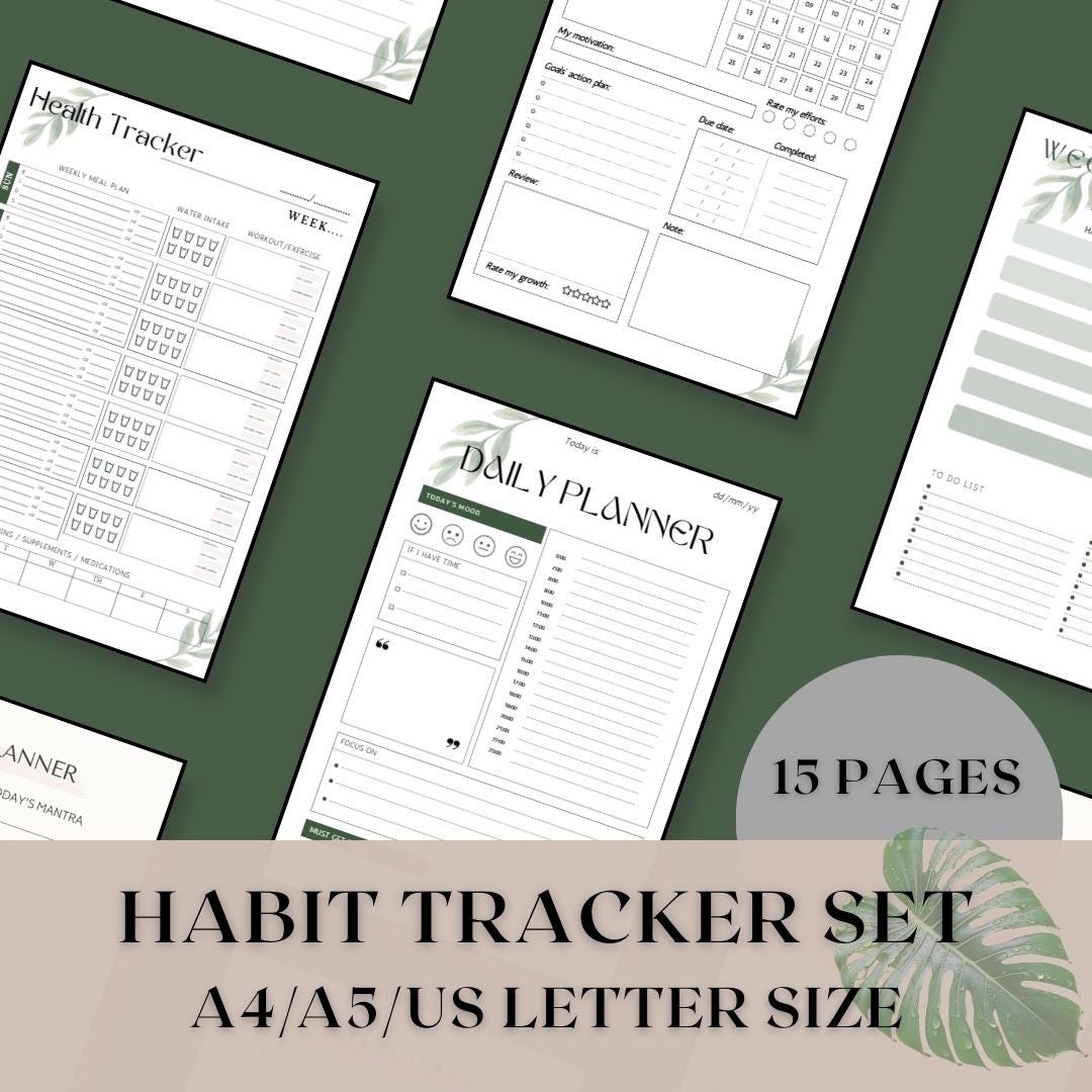 Digital Habit Tracker Printable | Yearly, Monthly, Weekly, Daily ...