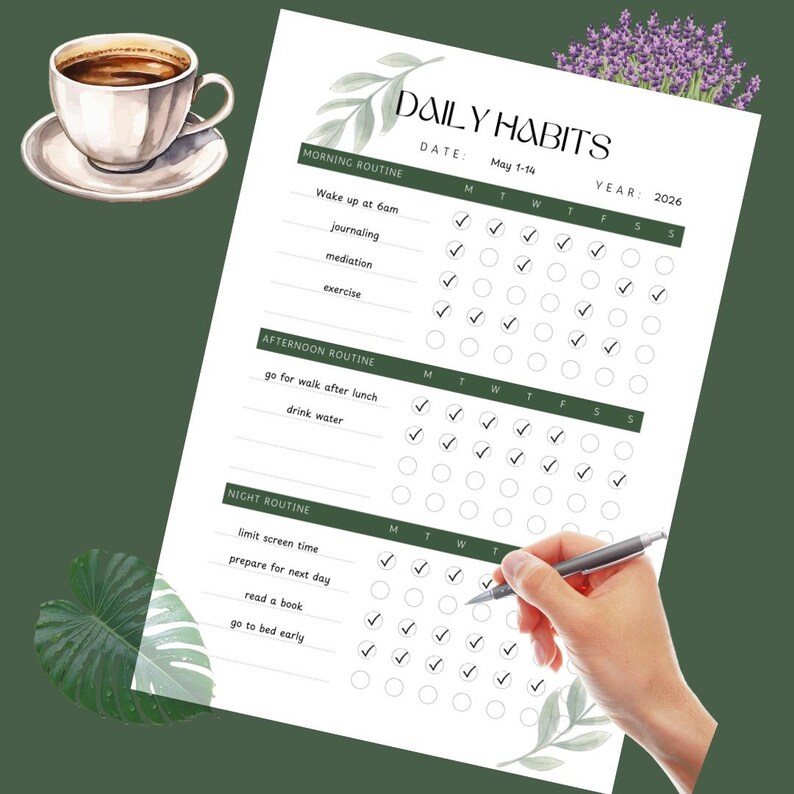 Digital Habit Tracker Printable | Yearly, Monthly, Weekly, Daily ...