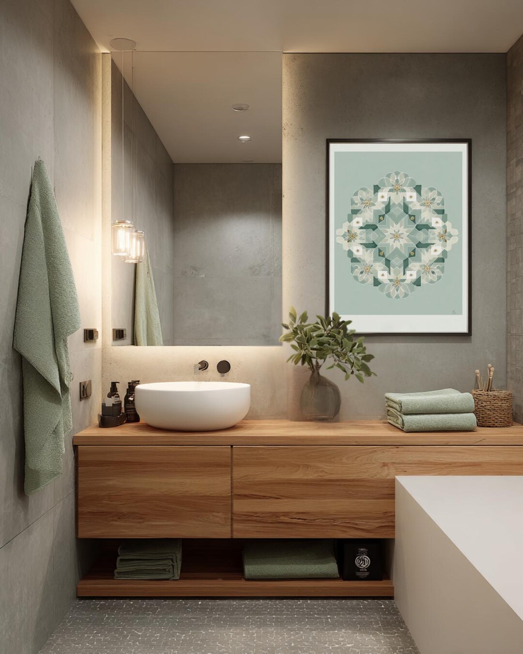 Sage Geometry 4 Wall Art, Modern Geometric Floral Print, Sage Green ...