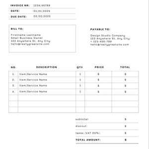 Editable Invoice Template - Canva & PDF - Instant Download - Etsy