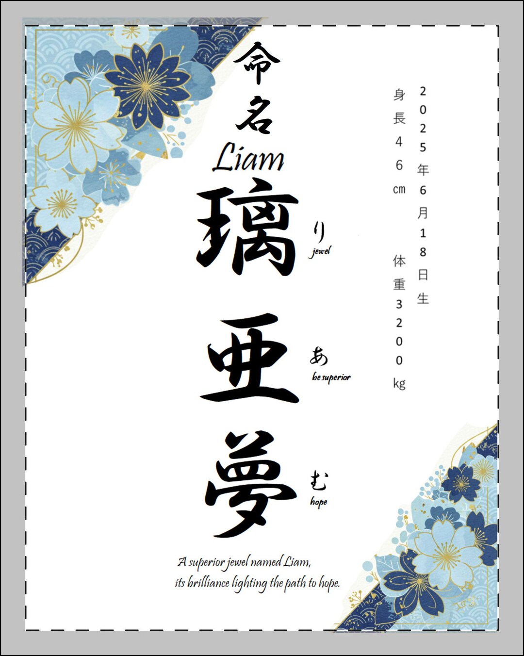 Custom Japanese Name Certificate Baby Naming Paper With Kanji Meaning ...