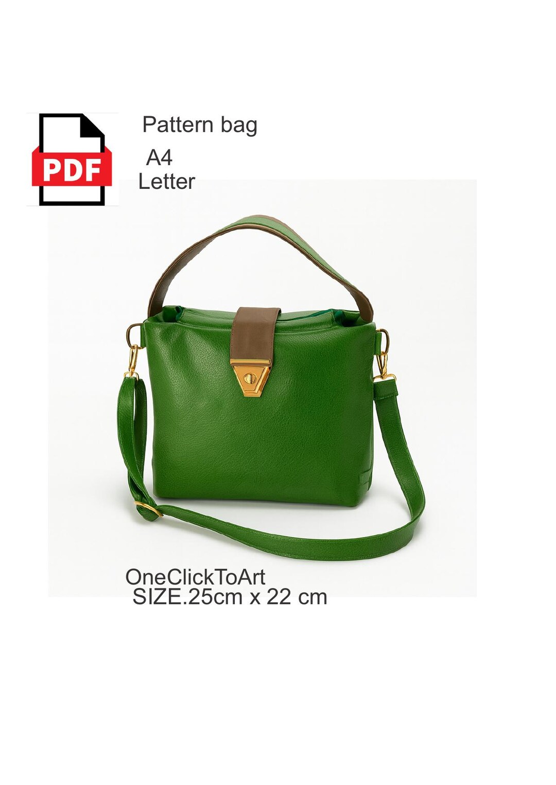 PDF Sewing Pattern – Green Handbag Pattern 25x22 Cm – Shoulder Bag ...
