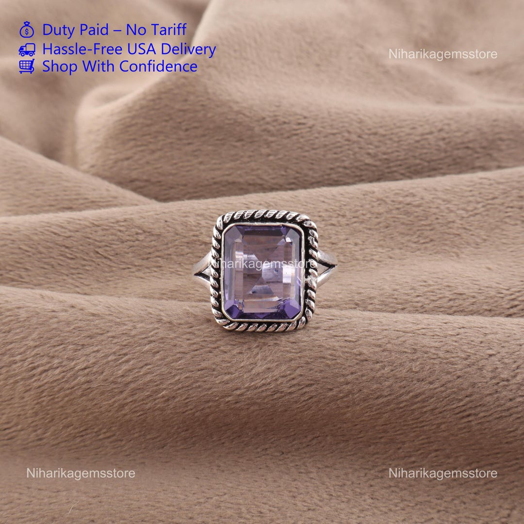 Iolite Purple Solitaire Ring Rectangle Gemstone Artisan 925 Sterling ...