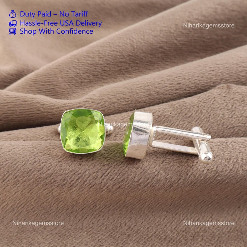 Peridot Modern Cufflinks 925 Sterling Silver August Birthstone Brother ...