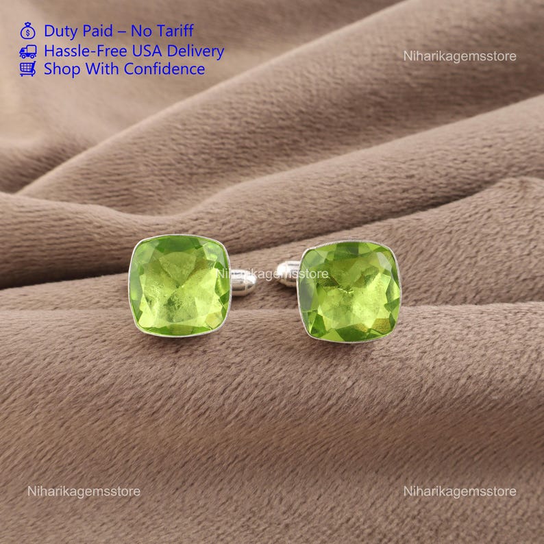 Peridot Modern Cufflinks 925 Sterling Silver August Birthstone Brother ...