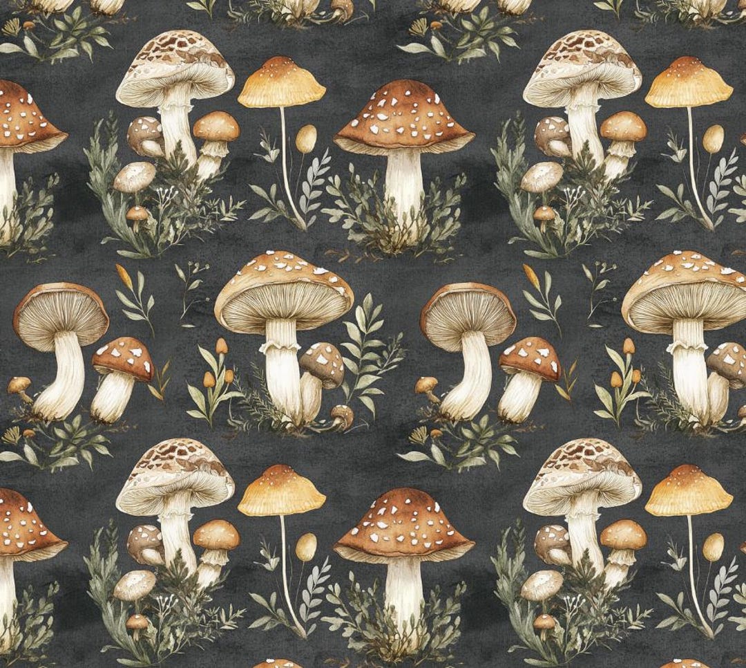 Faded Vintage Mushroom Pattern 100% Pure Cotton Fabric Custom DIY ...