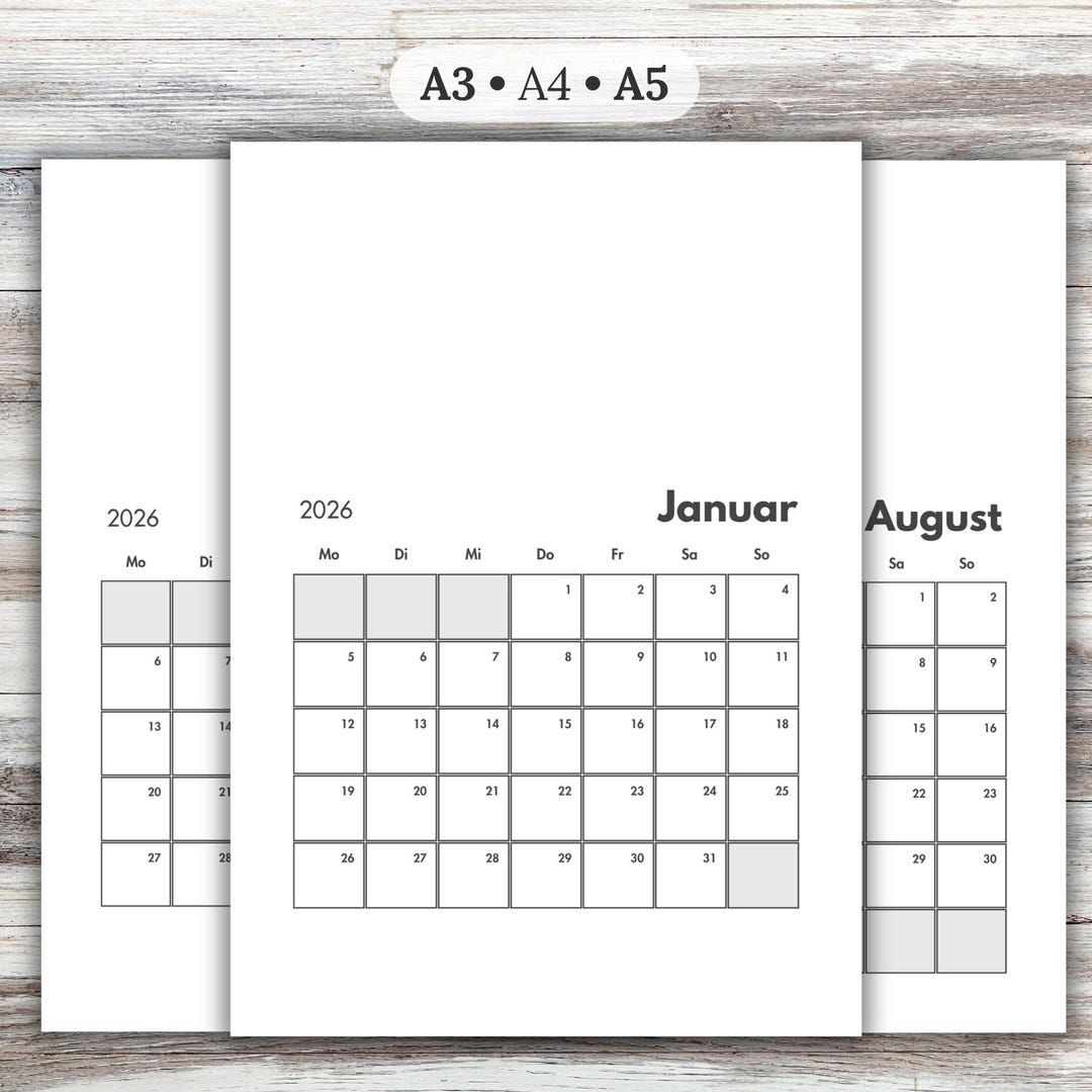 Kalender 2026 Zum Ausdrucken Und Selbst Gestalten Monatsübersicht Grau