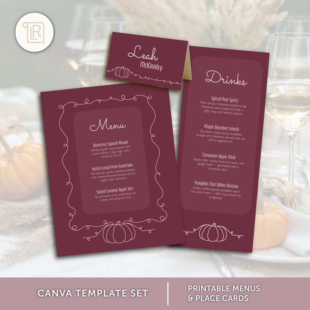 Editable Fall Menu Template Bundle for Canva | Thanksgiving Dinner Menu ...