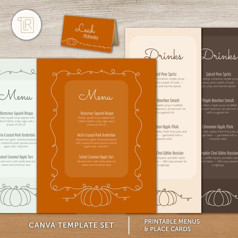 Editable Fall Menu Template Bundle for Canva | Thanksgiving Dinner Menu ...