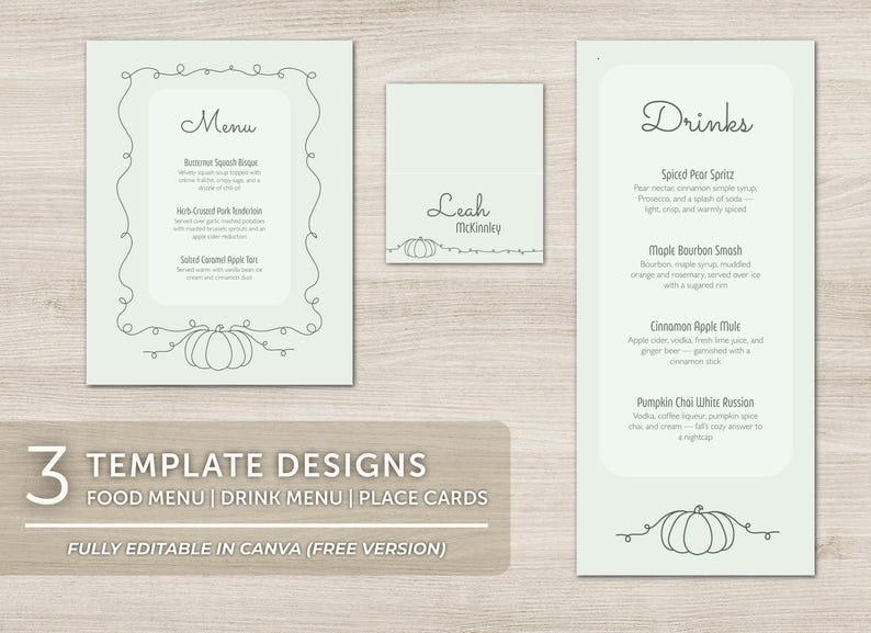 Editable Fall Menu Template Bundle for Canva | Thanksgiving Dinner Menu ...